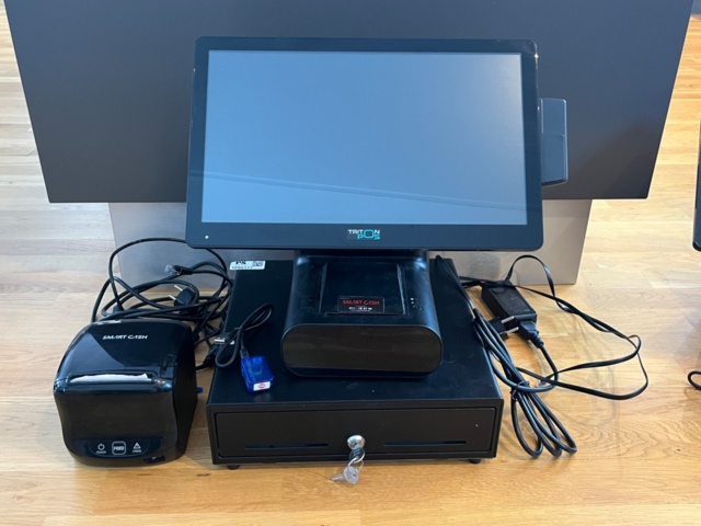 Cash register system with receipt printer, control unit and drawer ...