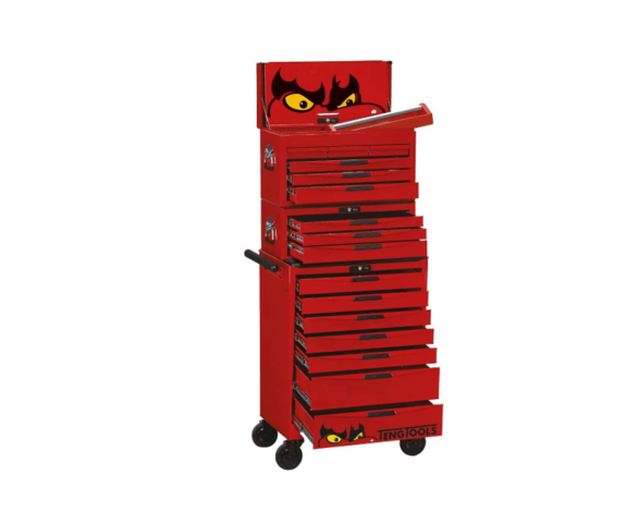 Tool trolley –Teng Tools, 16 drawers, wheels, 3 parts, combination lock ...
