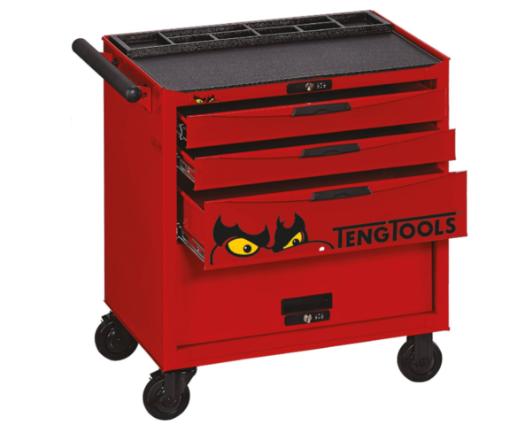 Fitter's trolley - Teng Tools, 3 drawers, wheels, lockable compartment ...