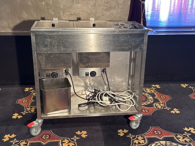 Sausage cart with heating container and serving surfaces - PS Auction ...