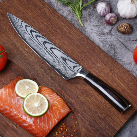Chef Knife 7Cr17 - Damascus Pattern - Free Shipping - PS Auction - We ...
