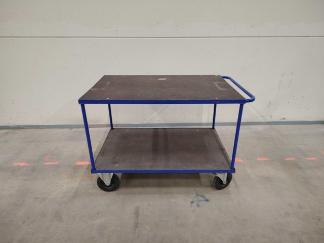 Transport trolley – two shelves, blue steel frame, castors - PS Auction ...